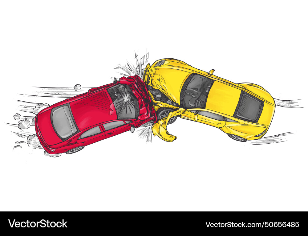 Two cars crash crashing into each others front Vector Image