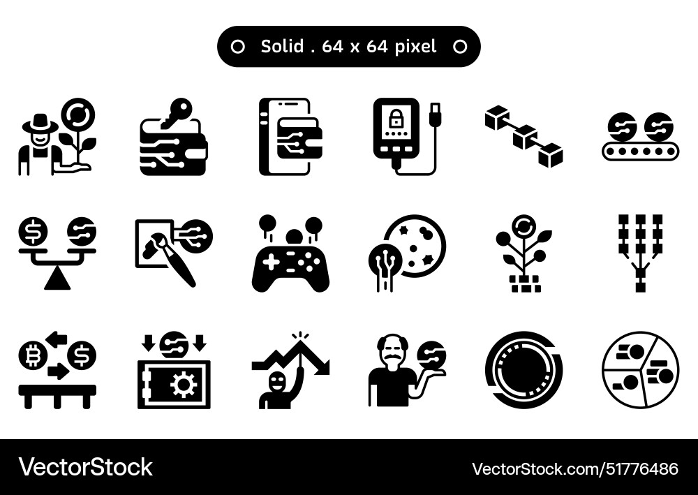 Cryptocurrency and defi icon set in a glyph Vector Image