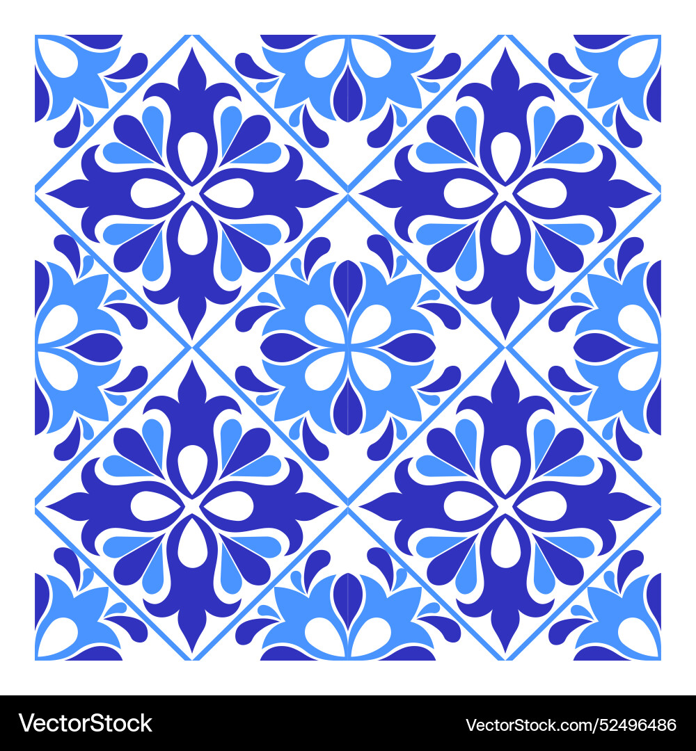 Mediterranean blue and white ceramic tile design Vector Image
