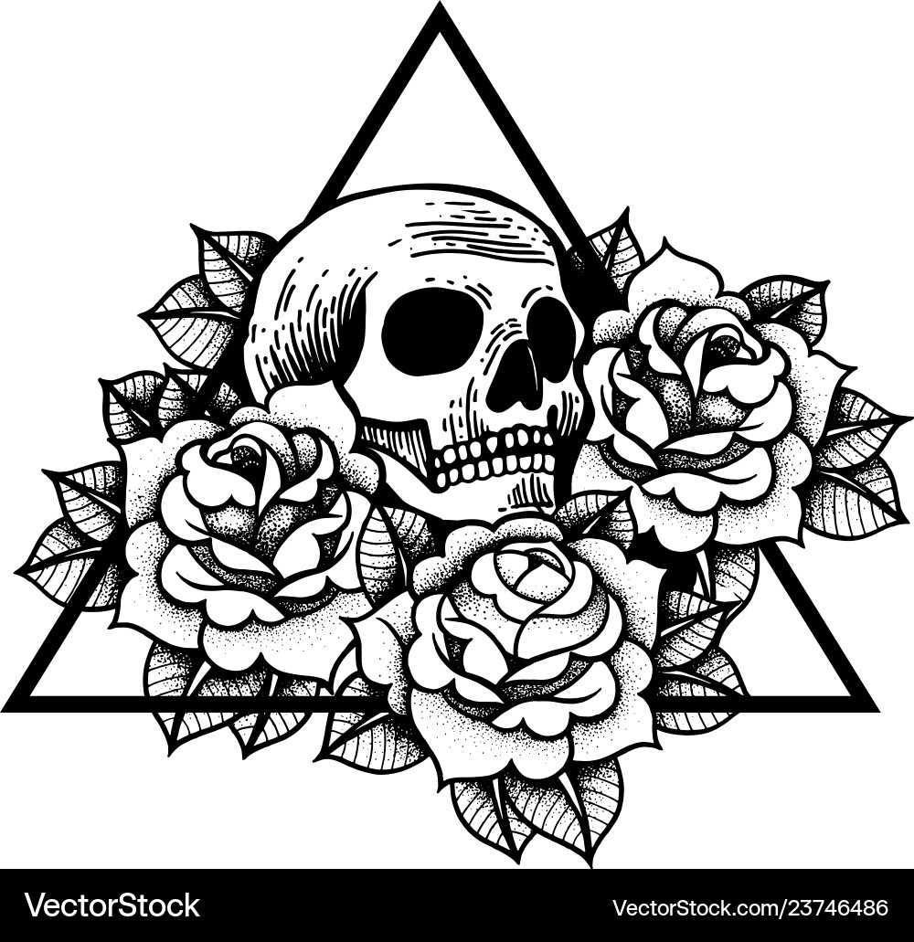 Sacred Geometry Rose & Skull Tattoo Royalty Free Vector