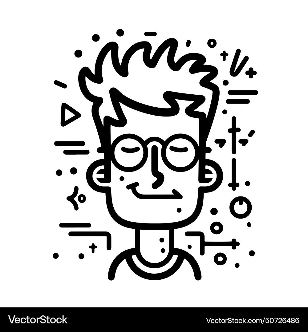 Whimsical doodle playful man with glasses Vector Image
