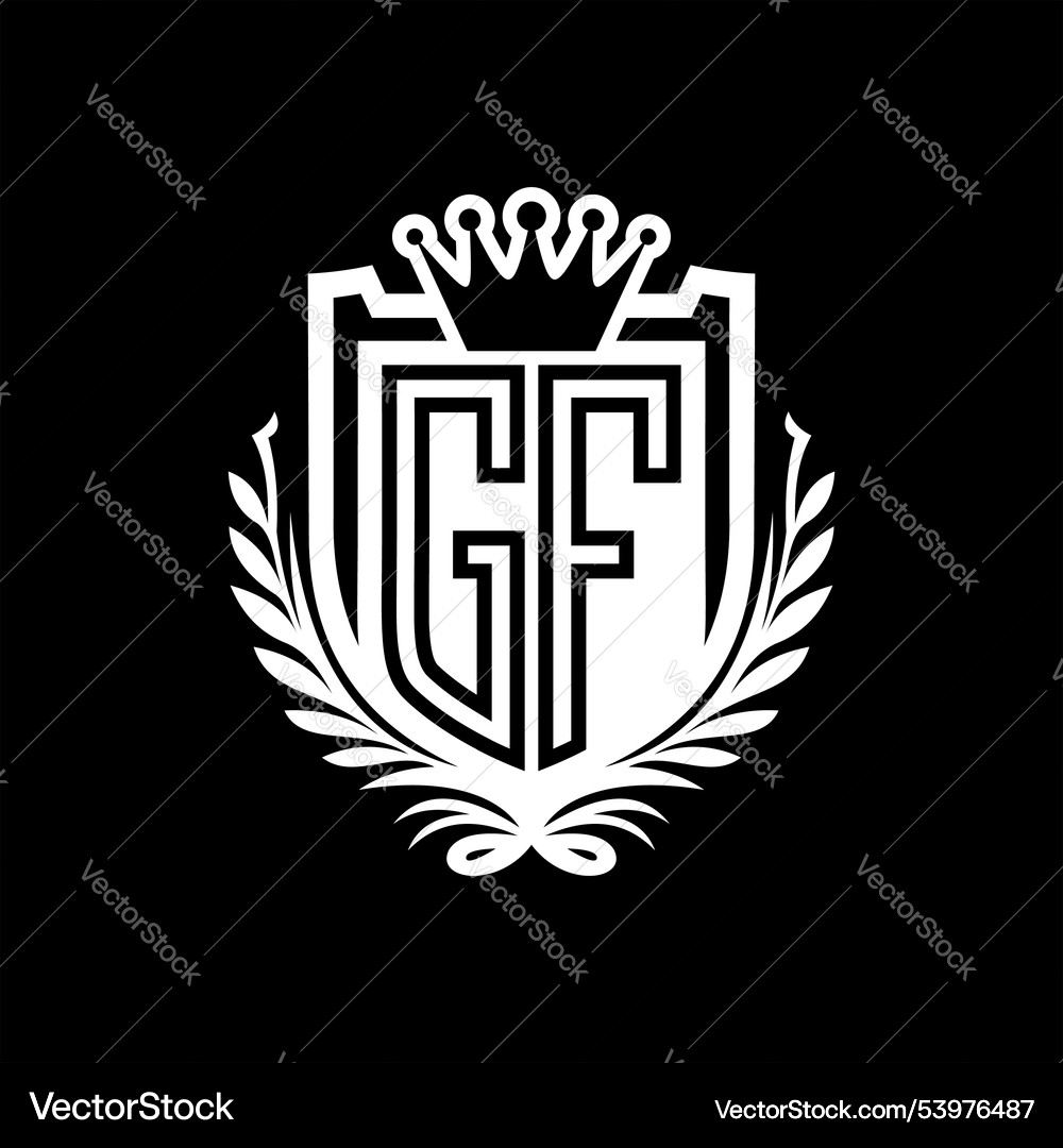 Gf letter logo heraldic shield shape with crown Vector Image