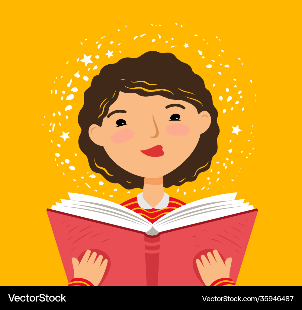 Girl reading a book cartoon Royalty Free Vector Image