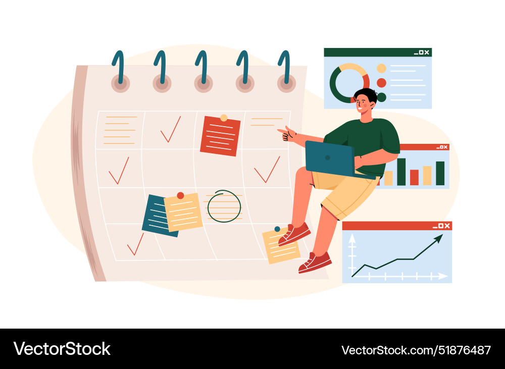 Man with calendar young guy marks time Royalty Free Vector