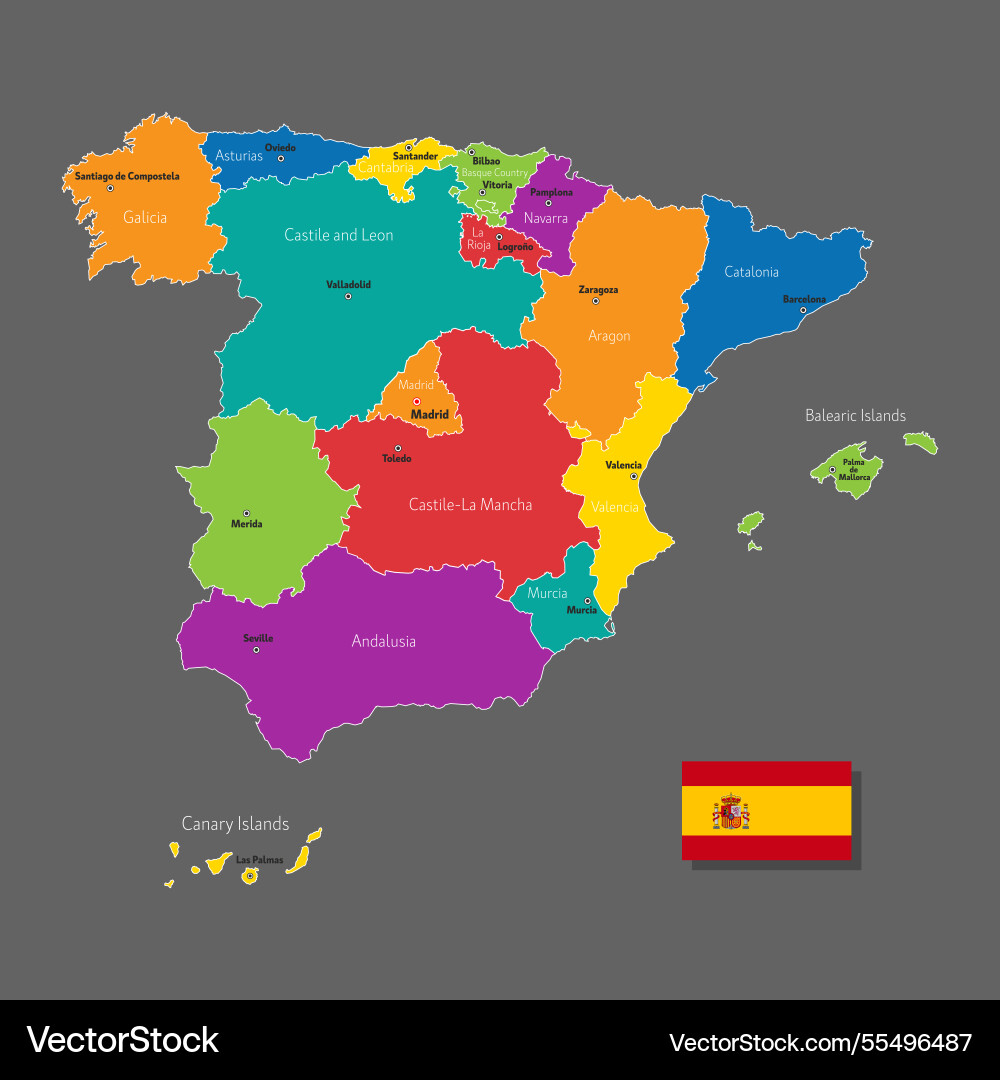 Map of spain Royalty Free Vector Image - VectorStock