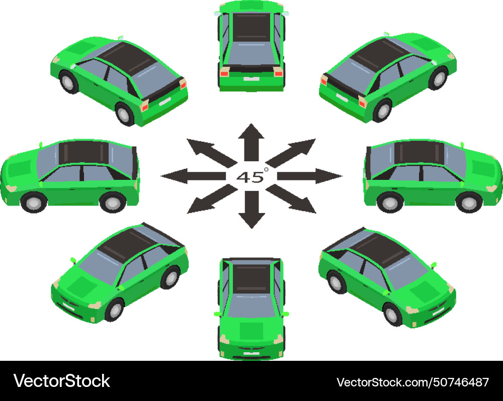 Rotation of pixel car by 45 degrees Royalty Free Vector