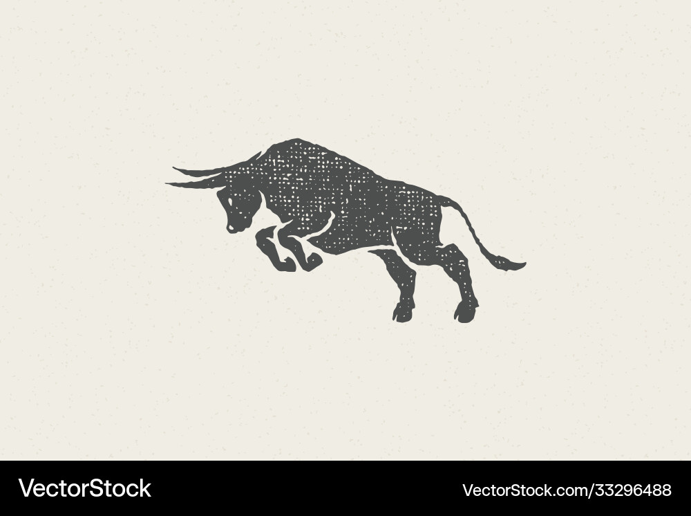 Angry black ox silhouette leaping and goring Vector Image