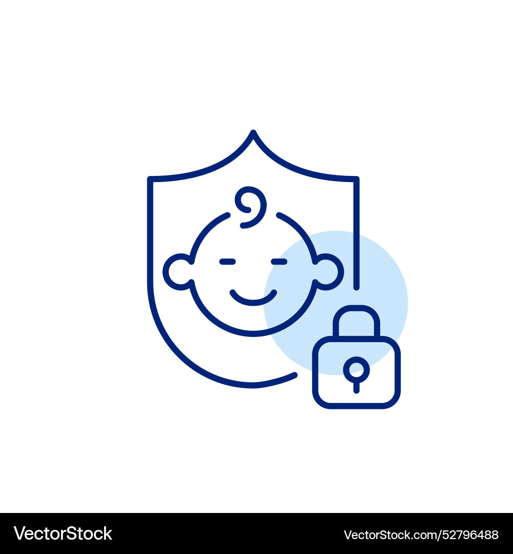 Baby face on shield and lock infant safety Vector Image
