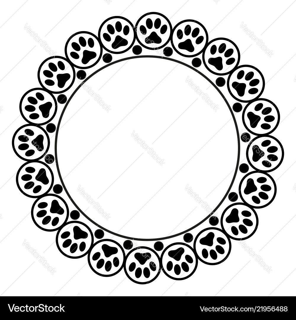 Black animal paw prints round frame border Vector Image