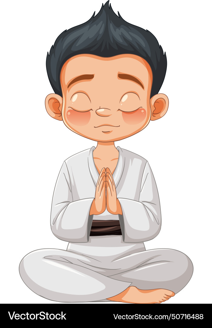 Cartoon boy meditating in a peaceful pose Vector Image