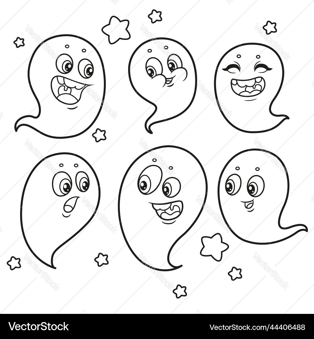 Cute cartoon ghosts set outlined for coloring Vector Image