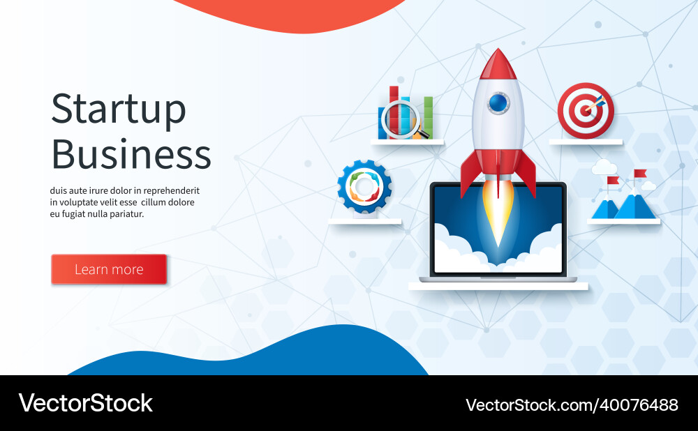 Start up project concept laptop with launching Vector Image