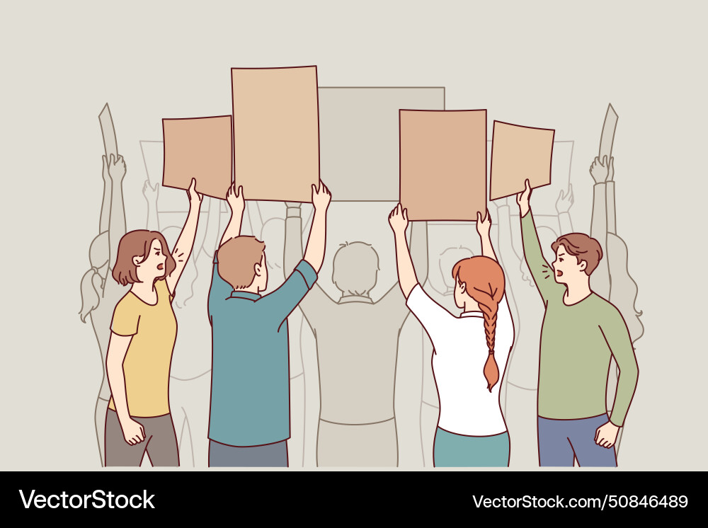 Crowd protesters people with placards oppose Vector Image