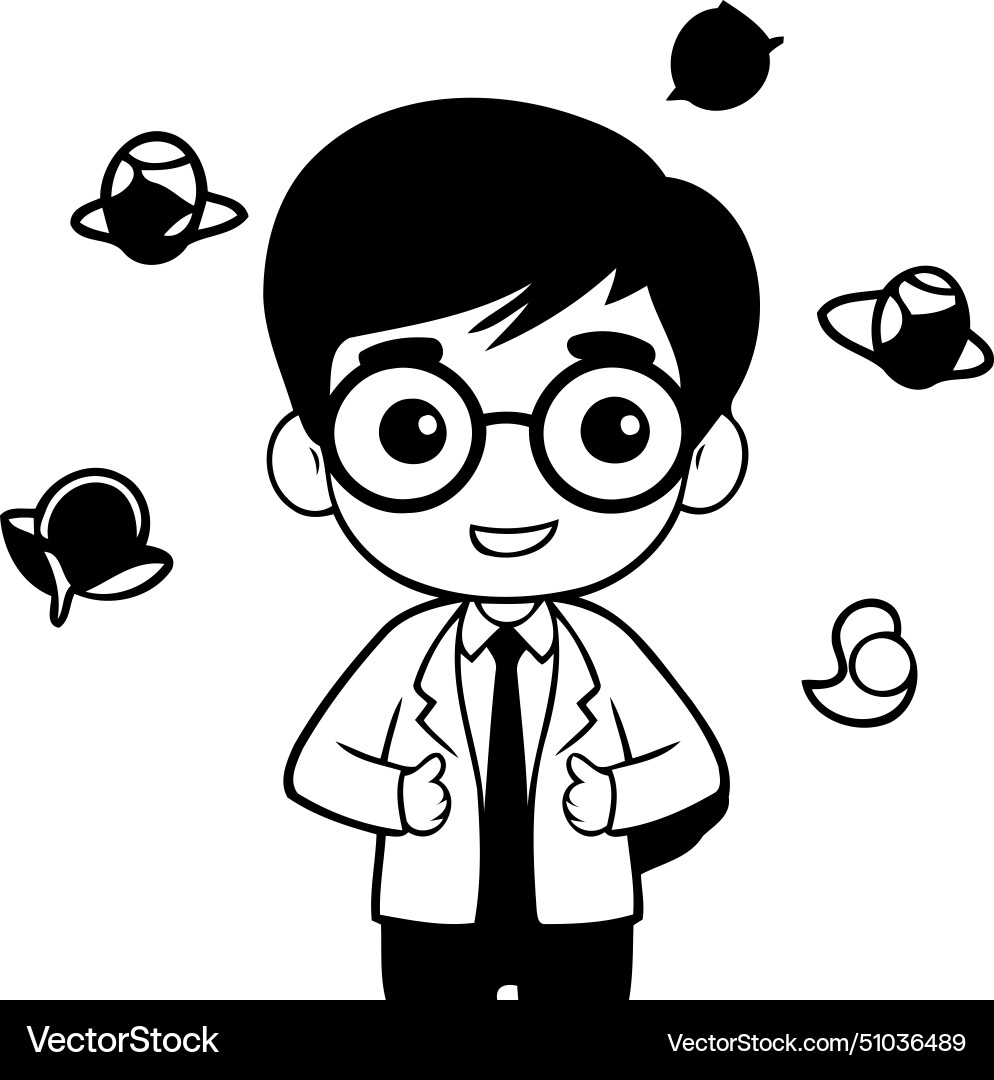Cute boy scientist cartoon character Royalty Free Vector