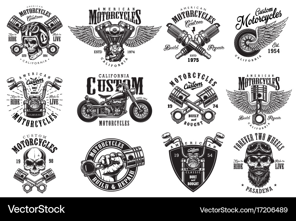 Set of custom motorcycle emblems Royalty Free Vector Image
