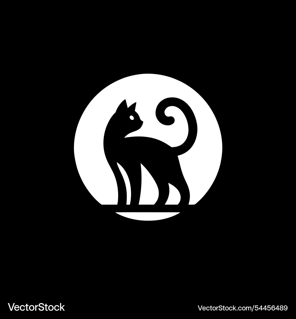 Silhouette cat in a circle Royalty Free Vector Image