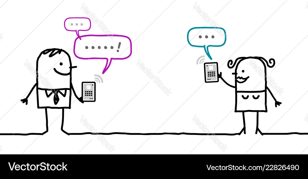 Cartoon characters with tablet - message Vector Image