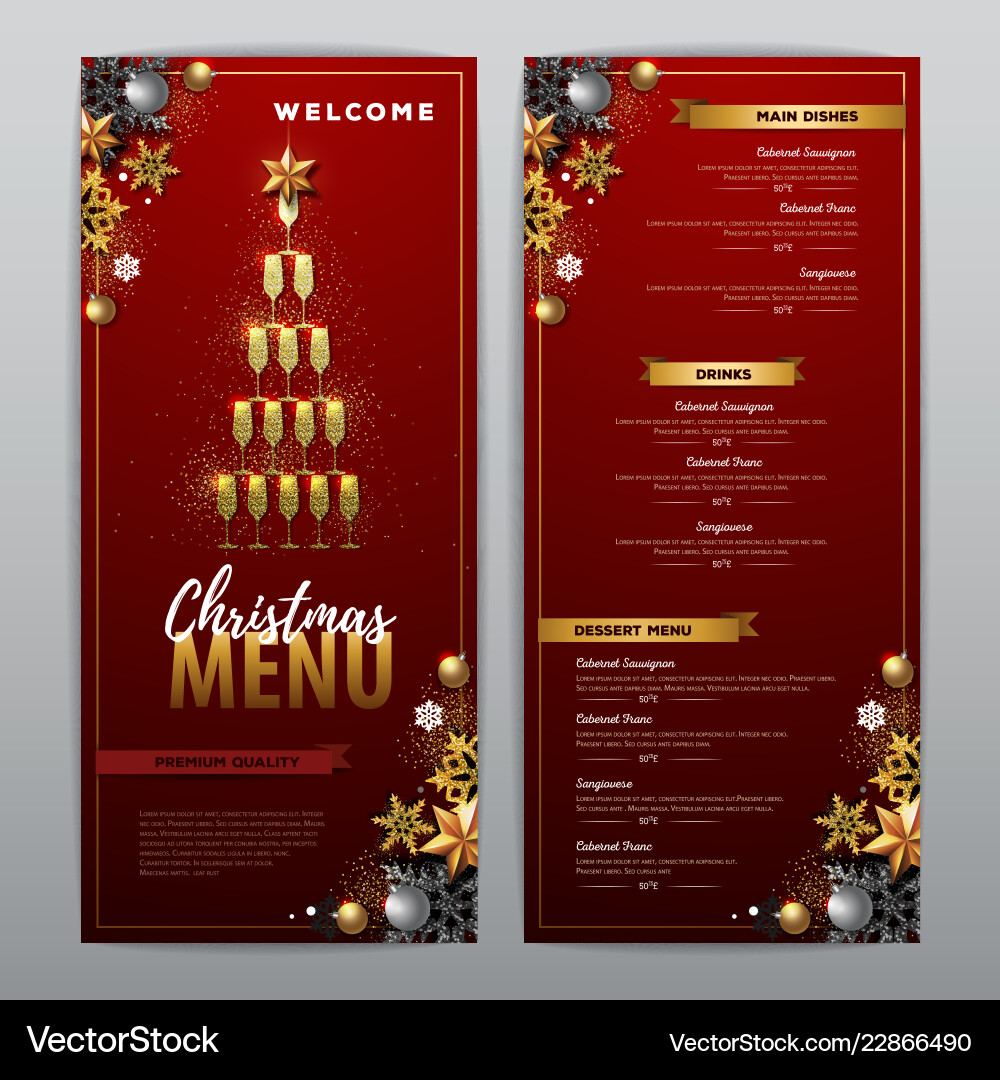 Christmas menu design with golden champagne Vector Image