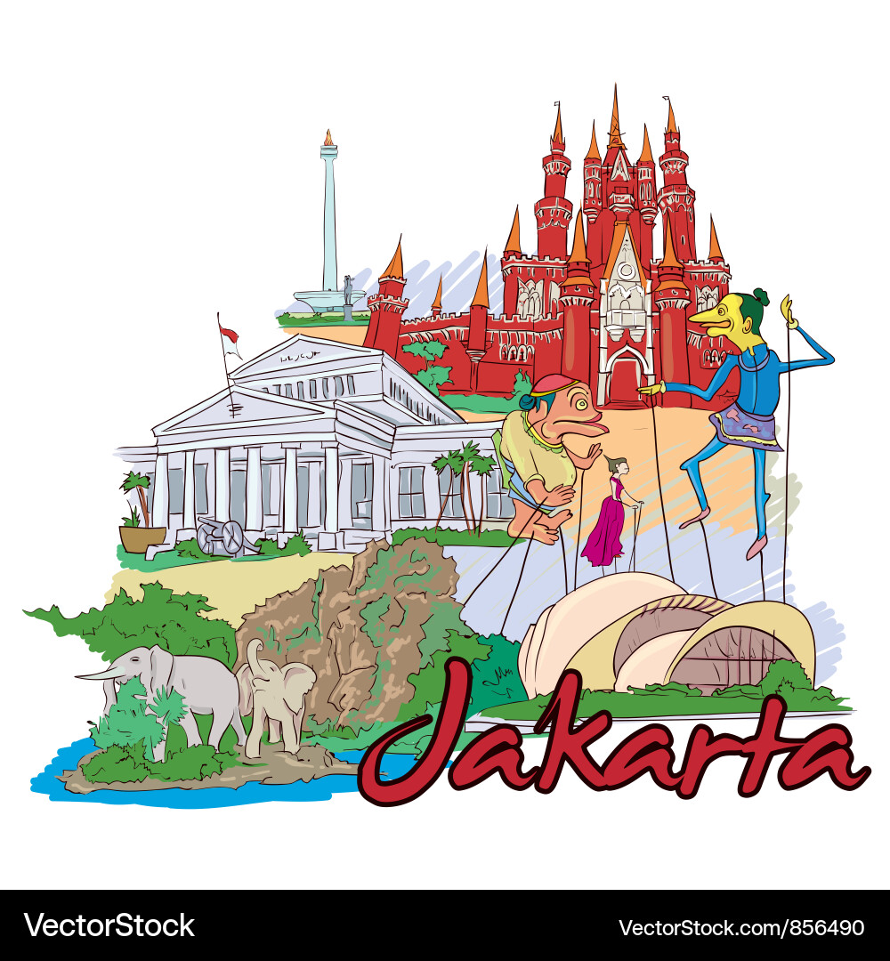 Jakarta doodles Royalty Free Vector Image - VectorStock