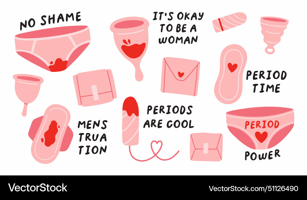 Menstruation lettering set menstrual cycle quotes Vector Image