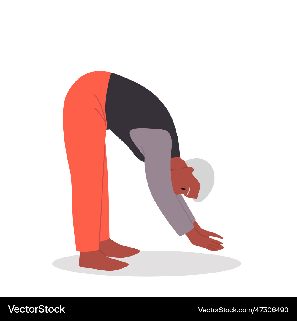 Senior man doing forward bend in yoga pose old Vector Image