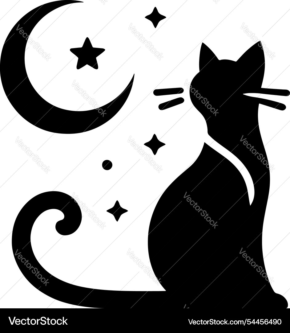 Silhouette cat moon stars design Royalty Free Vector Image