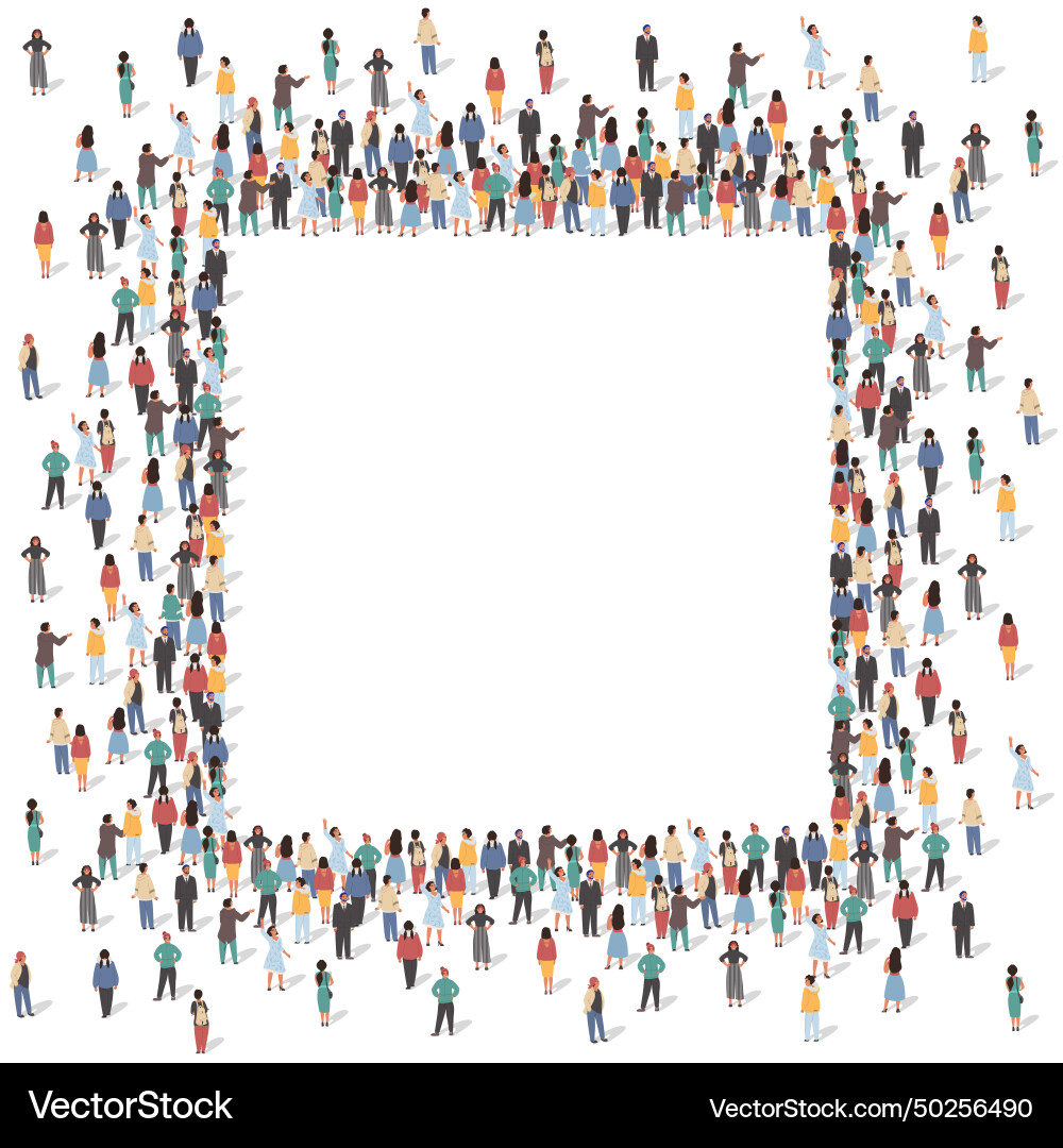 Square frame with different people standing Vector Image
