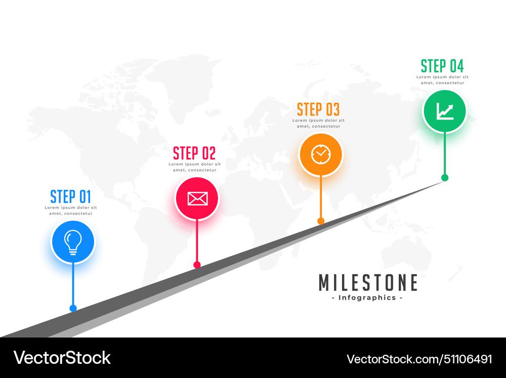 Milestone workflow map layout with four step plan Vector Image