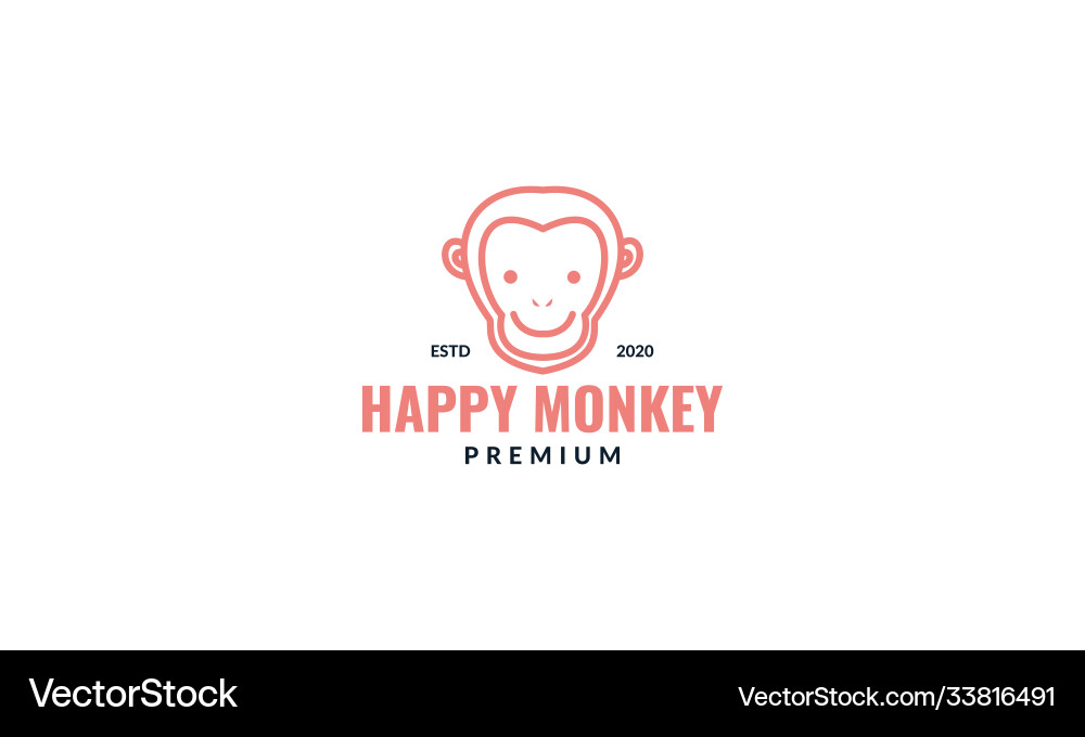 Monkey head line cute smile logo design Royalty Free Vector