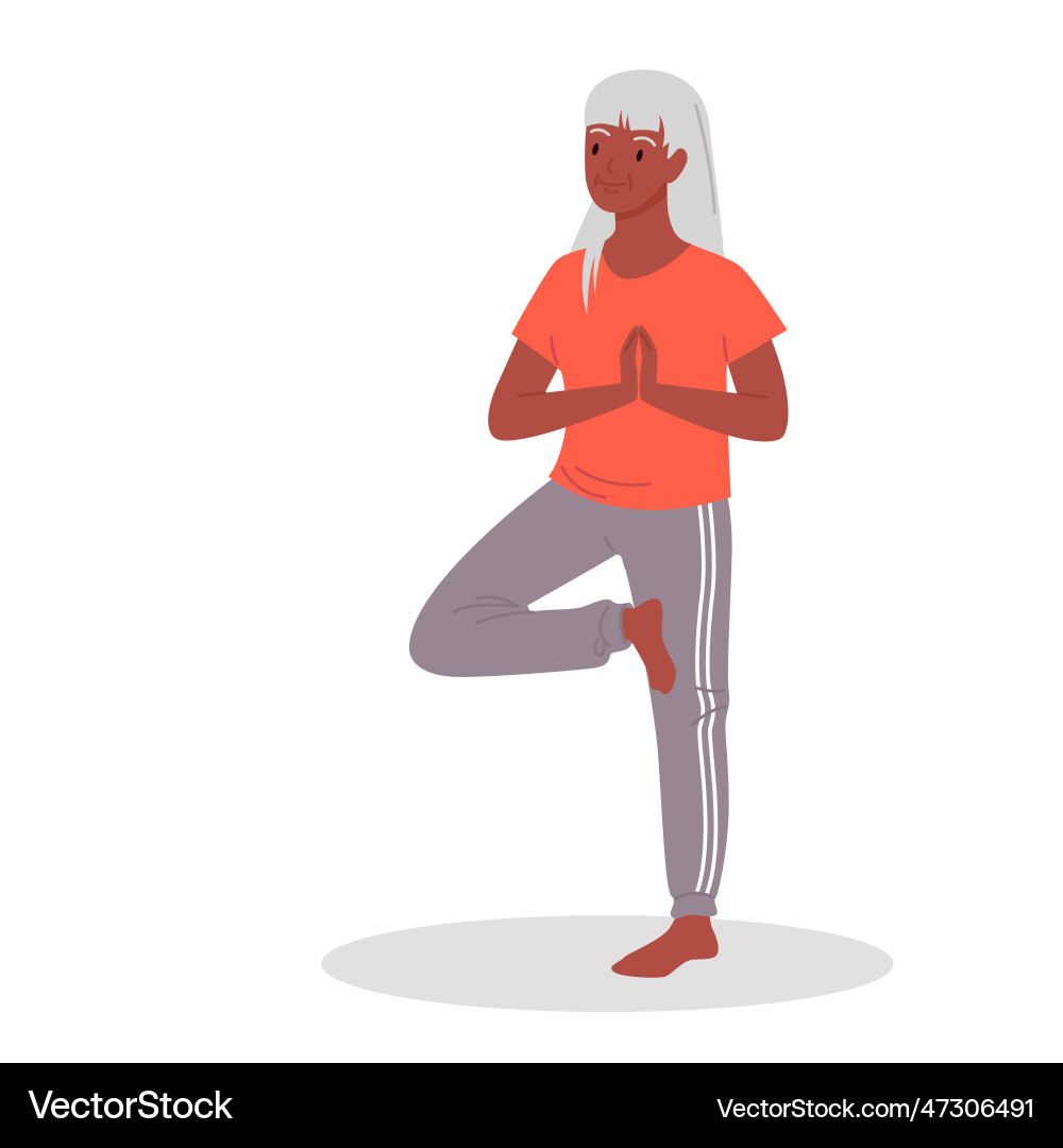 Senior Woman Tree Pose Yoga Royalty Free Vector Image