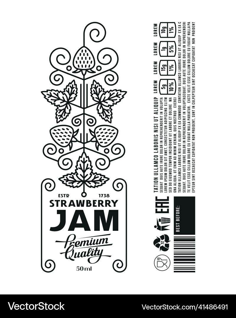 Template decorative label for strawberry jam Vector Image