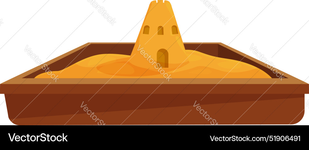 Wooden sandbox with sandcastle standing Royalty Free Vector