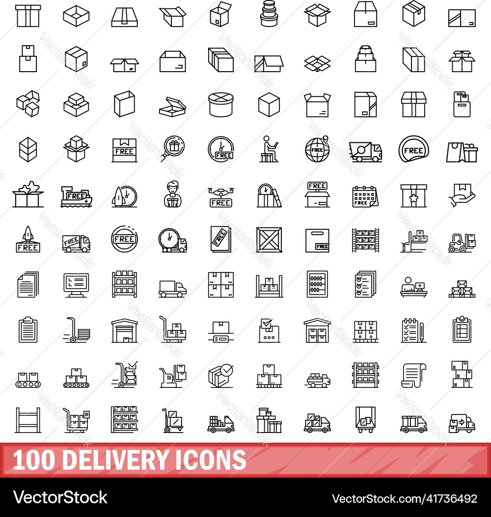 100 delivery icons set outline style Royalty Free Vector