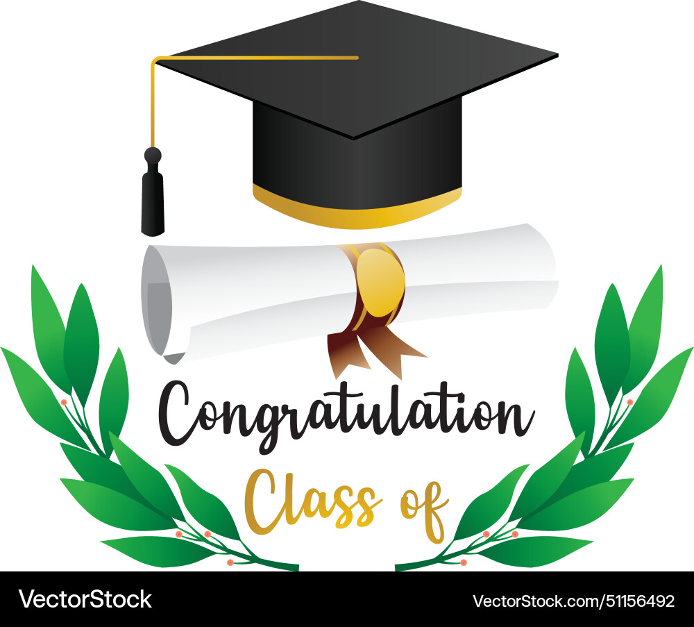 A graduation cap and diploma are displayed Vector Image
