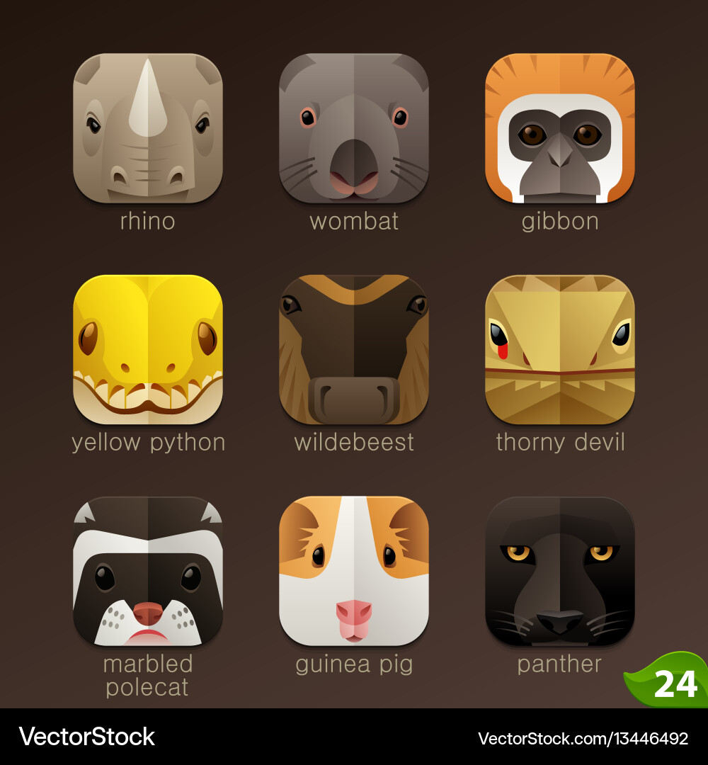 Animal faces for app icons-set 24 Royalty Free Vector Image