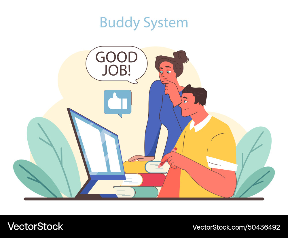 Buddy system concept mentor providing positive Vector Image