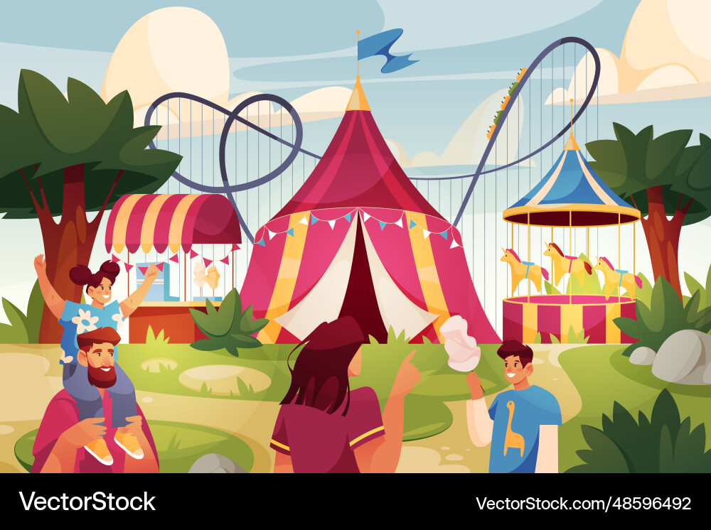 Cartoon amusement park with circus tent Royalty Free Vector