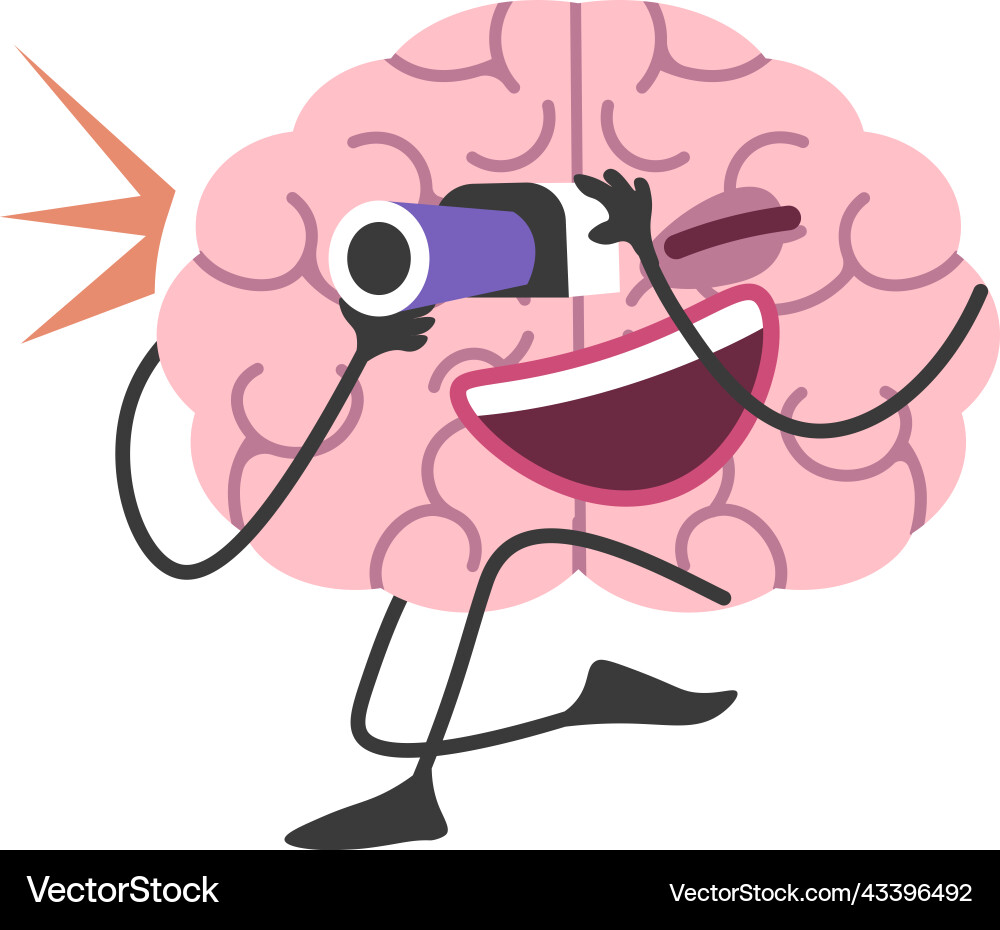 Curious brain mind character with binoculars Vector Image
