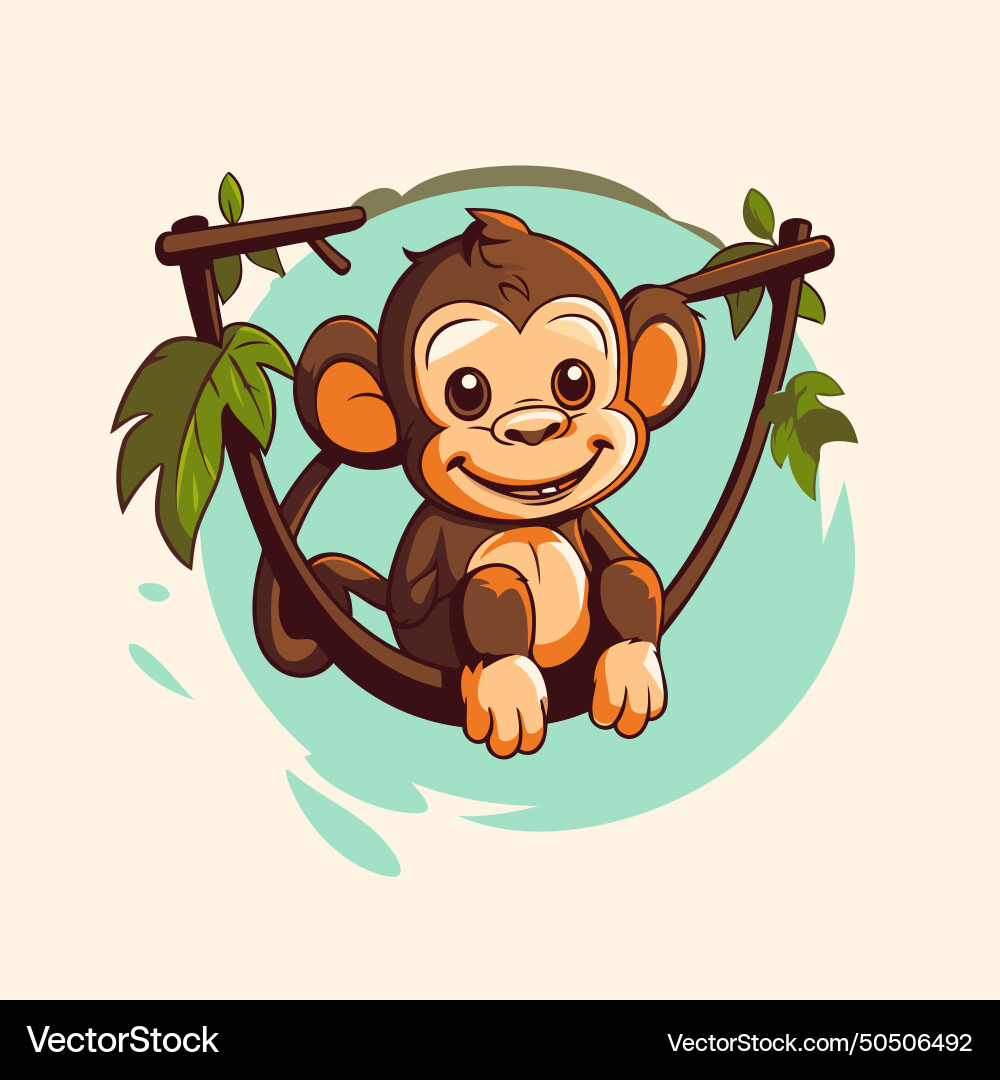 Cute monkey sitting on a hammock cartoon Vector Image
