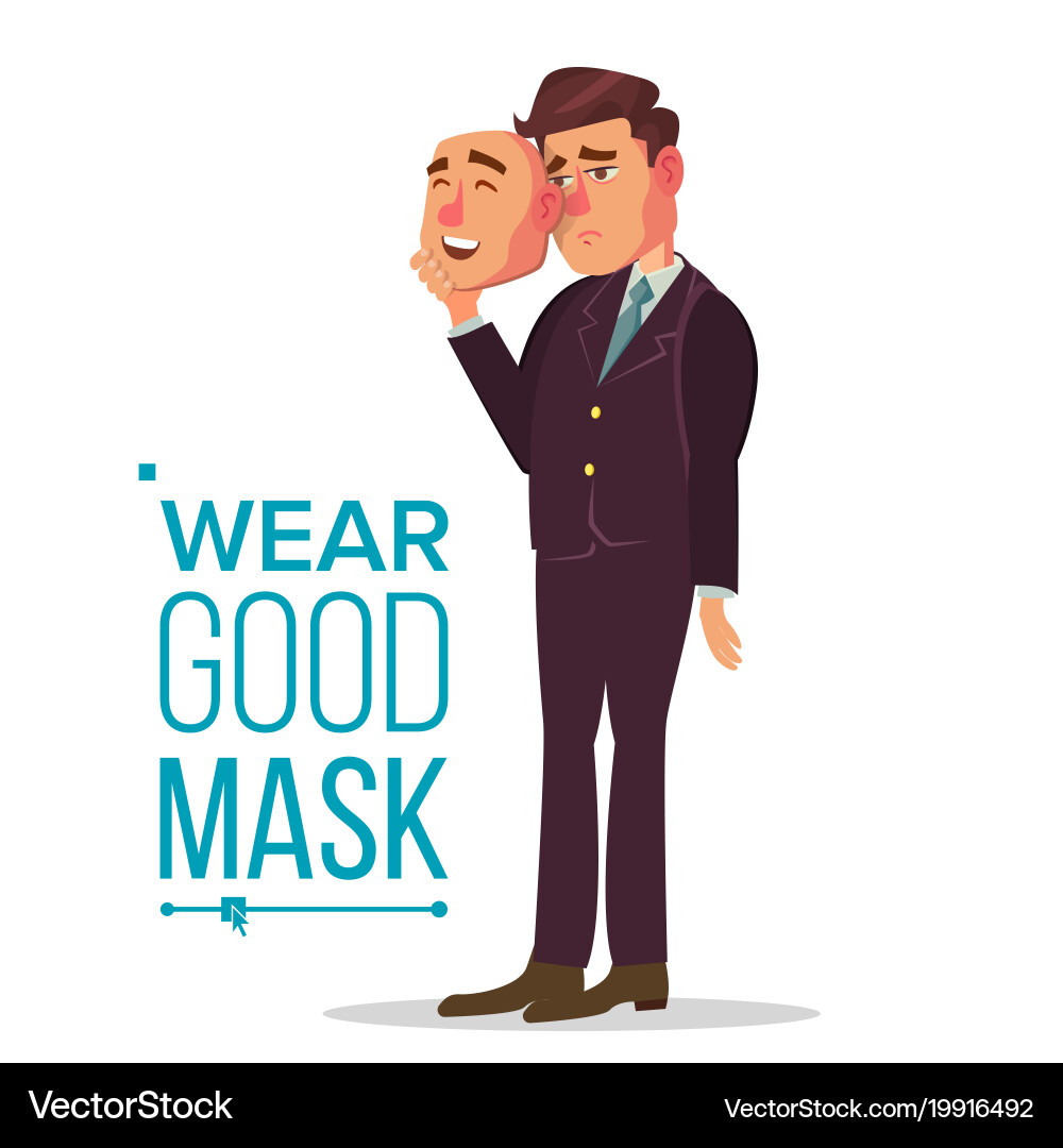 Fake person bad tired man deceive Royalty Free Vector Image