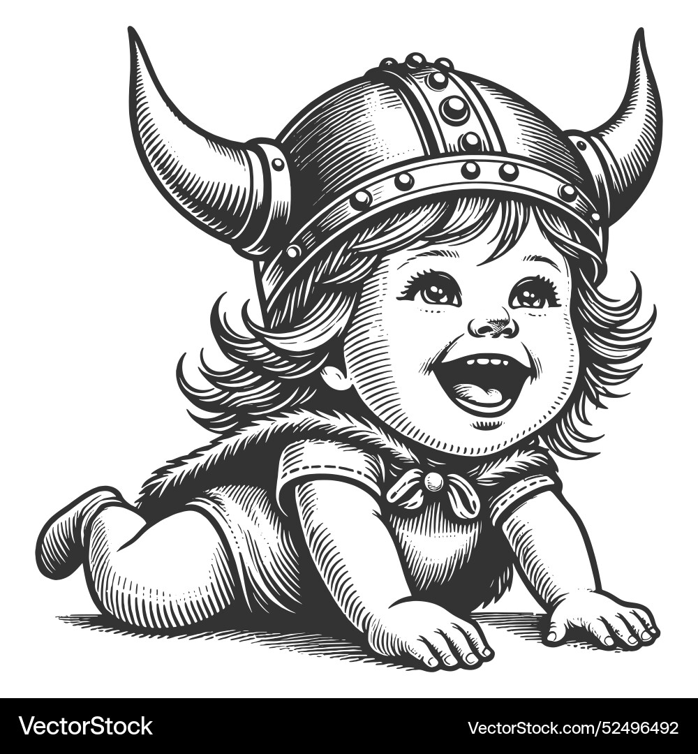 Laughing baby dressed as viking Royalty Free Vector Image