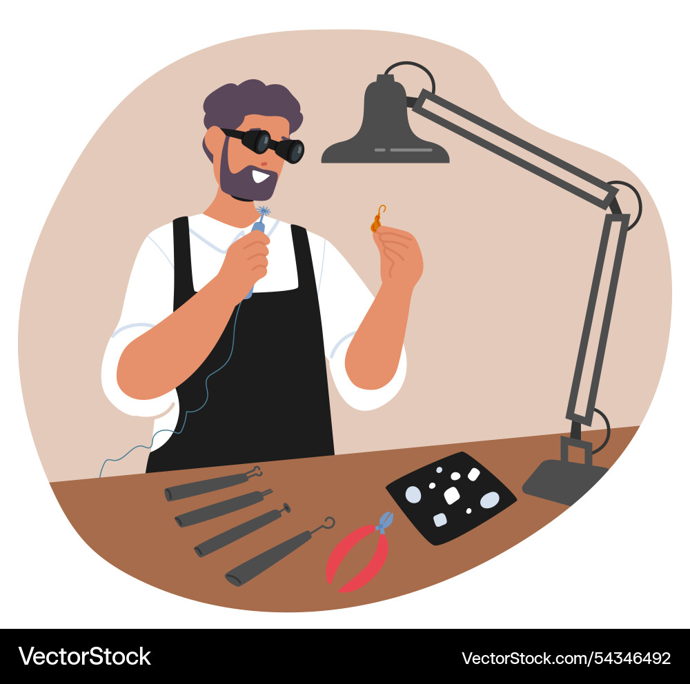 Man worker making handcraft jewelry from gold Vector Image
