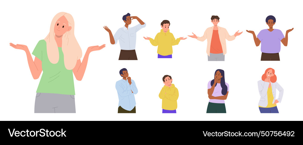 Pensive people cartoon characters set showing Vector Image