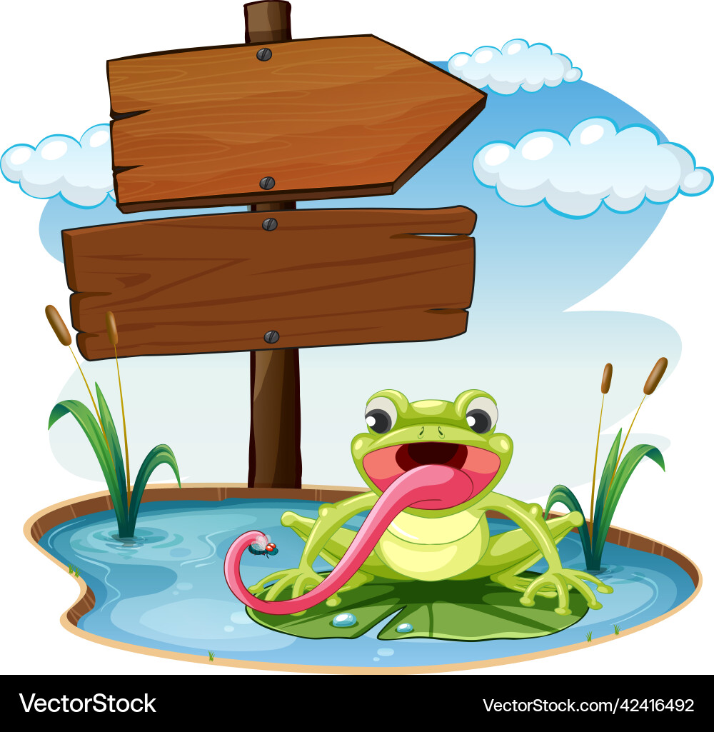 Sign board with frog on white background Vector Image