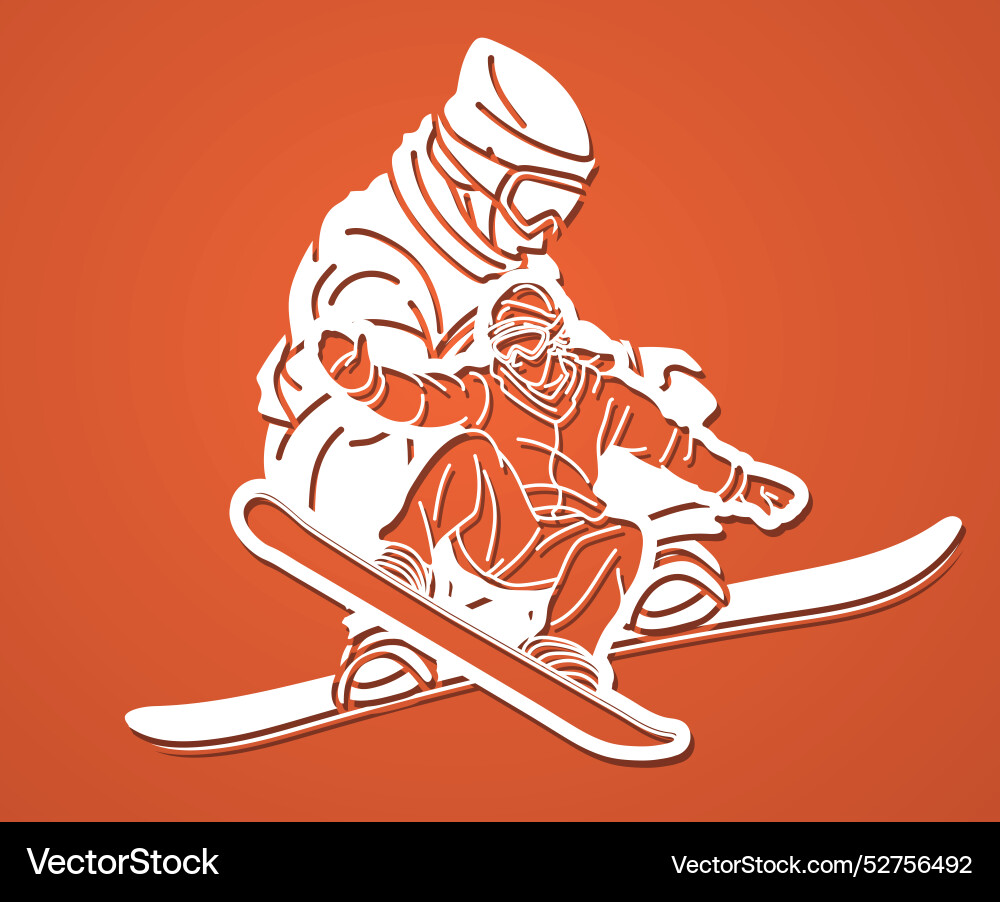 Snowboard players mix action snowboarder pose Vector Image