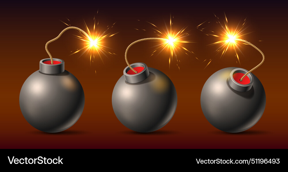 Bombs with burning fuse realistic retro round Vector Image