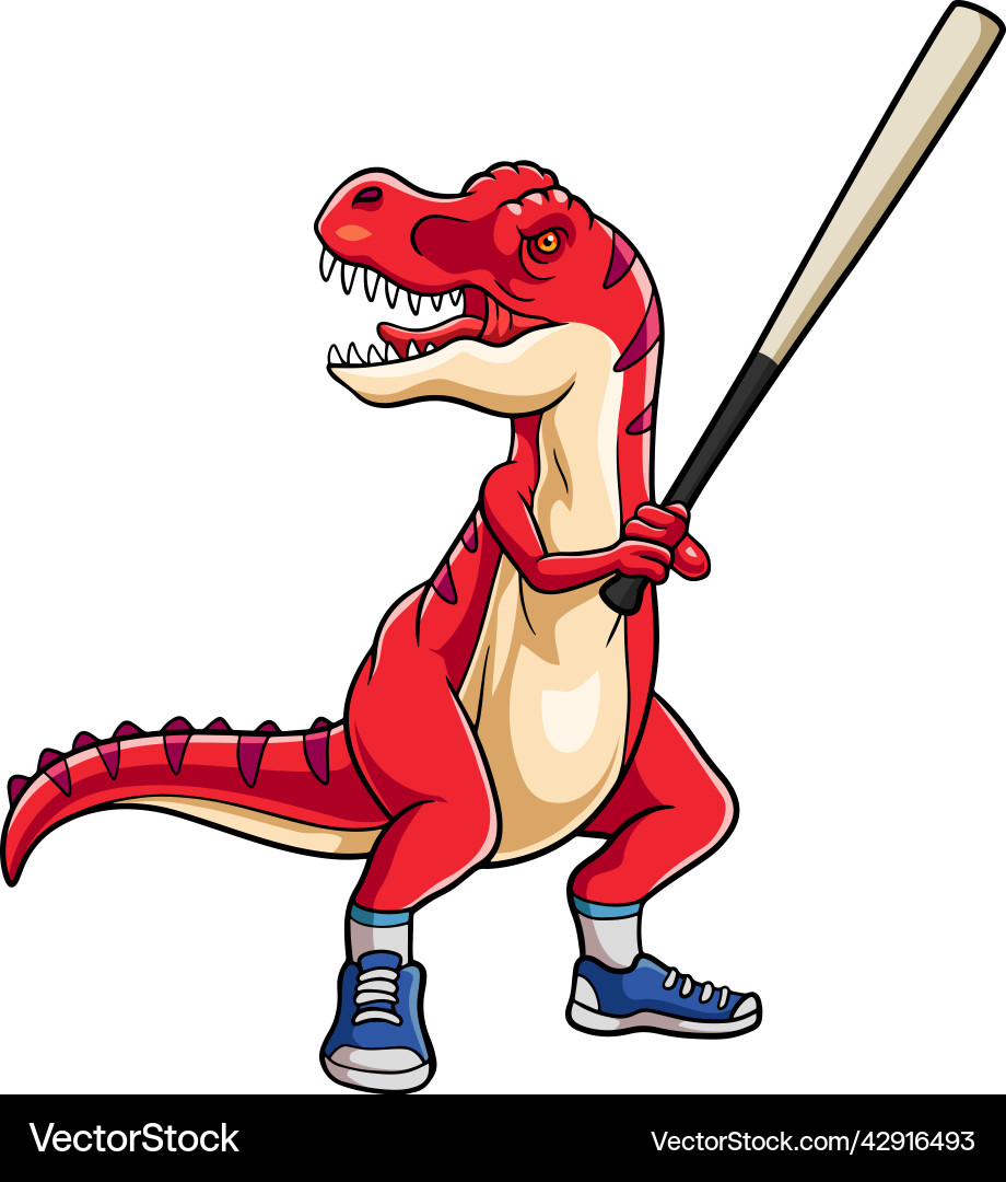 Cartoon red dinosaur a baseball player Royalty Free Vector