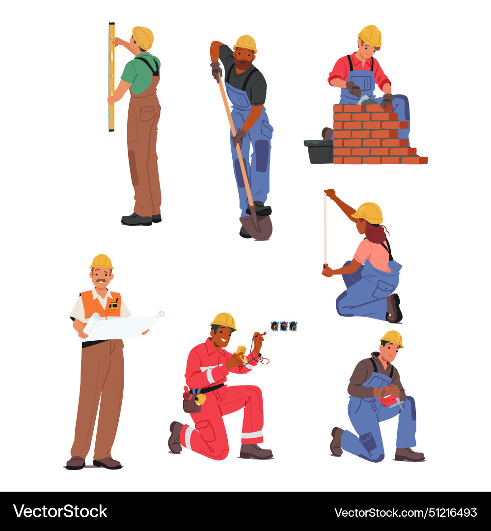Collection of construction workers engaged Vector Image