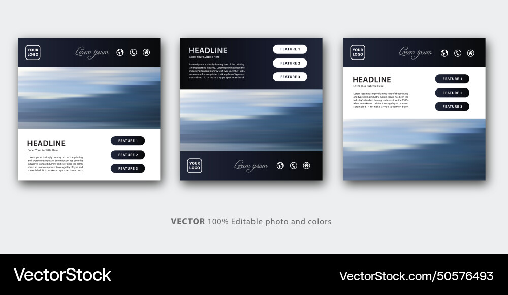 Collection of editable minimal square banners Vector Image