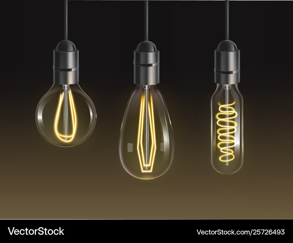 Filament bulbs set glowing retro edison lamps Vector Image
